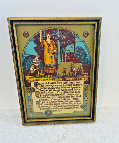 VTG Buzza Motto The Camp Fire Girls Creed Indian Maiden Print Framed ...