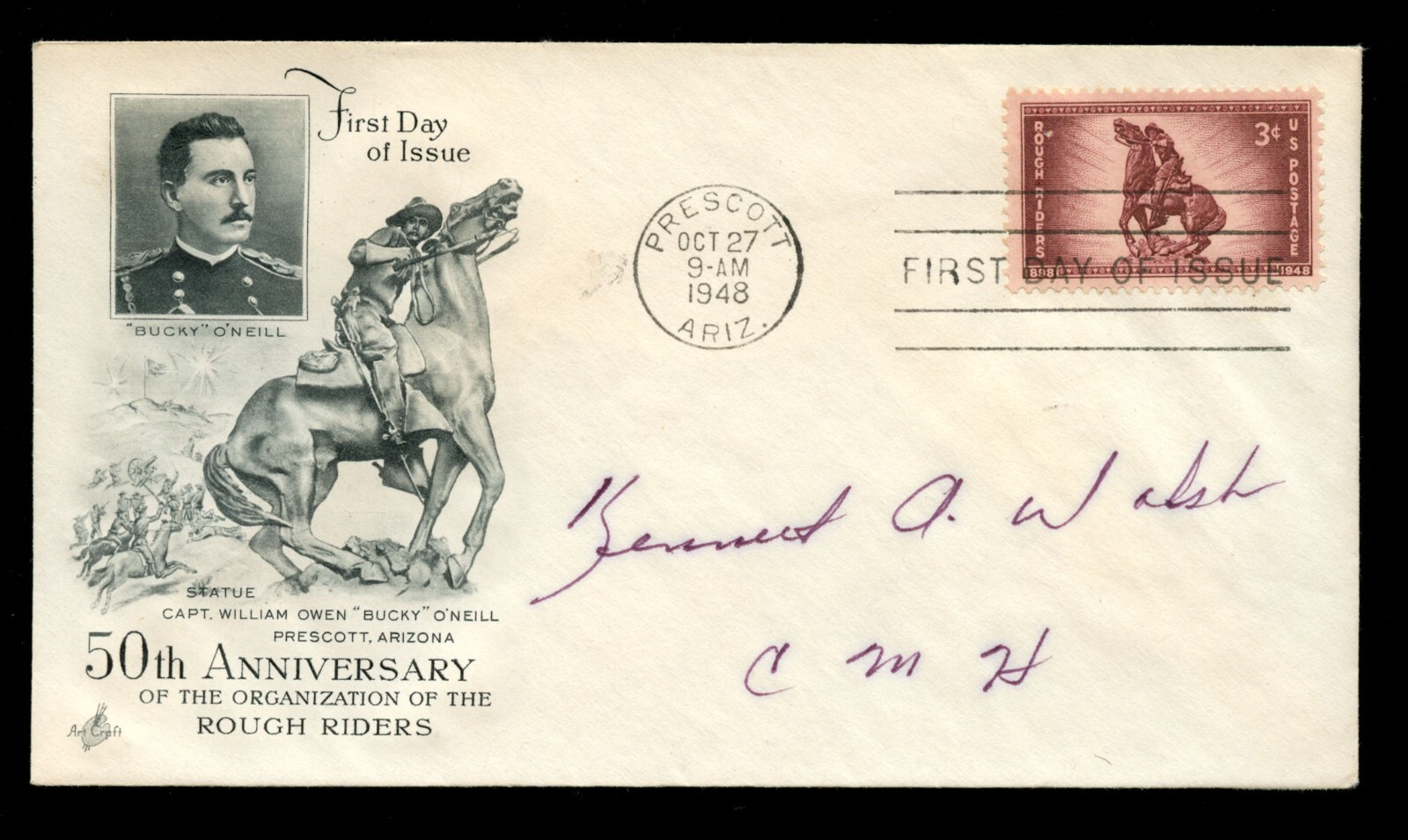 Kenneth Walsh d1998 signed autograph FDC Ace Medal of Honor Recipient ...