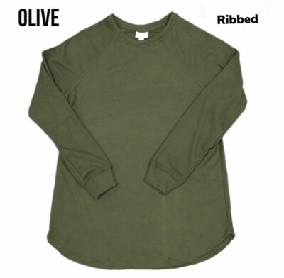 Xl LULAROE Erin Raglan Long Sleeve Olive Green Ribbed Soft Fits 18/20 ...