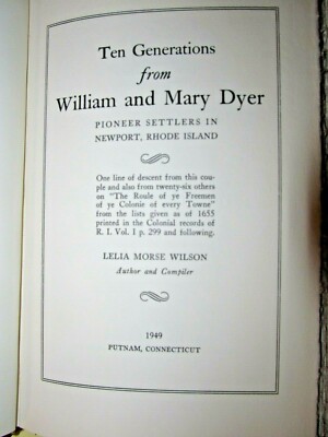 DYER ANCESTRY COMPILED BY LELIA M. WILSON 1949 | eBay