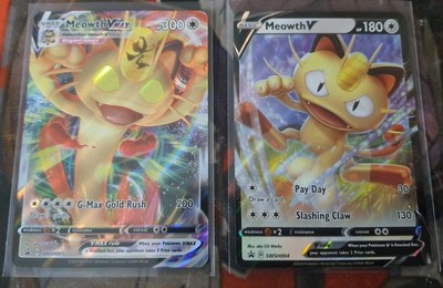 MEOWTH V & MEOWTH VMAX SWSH004 SWSH005 HOLO BLACK STAR PROMO NM POKEMON ...