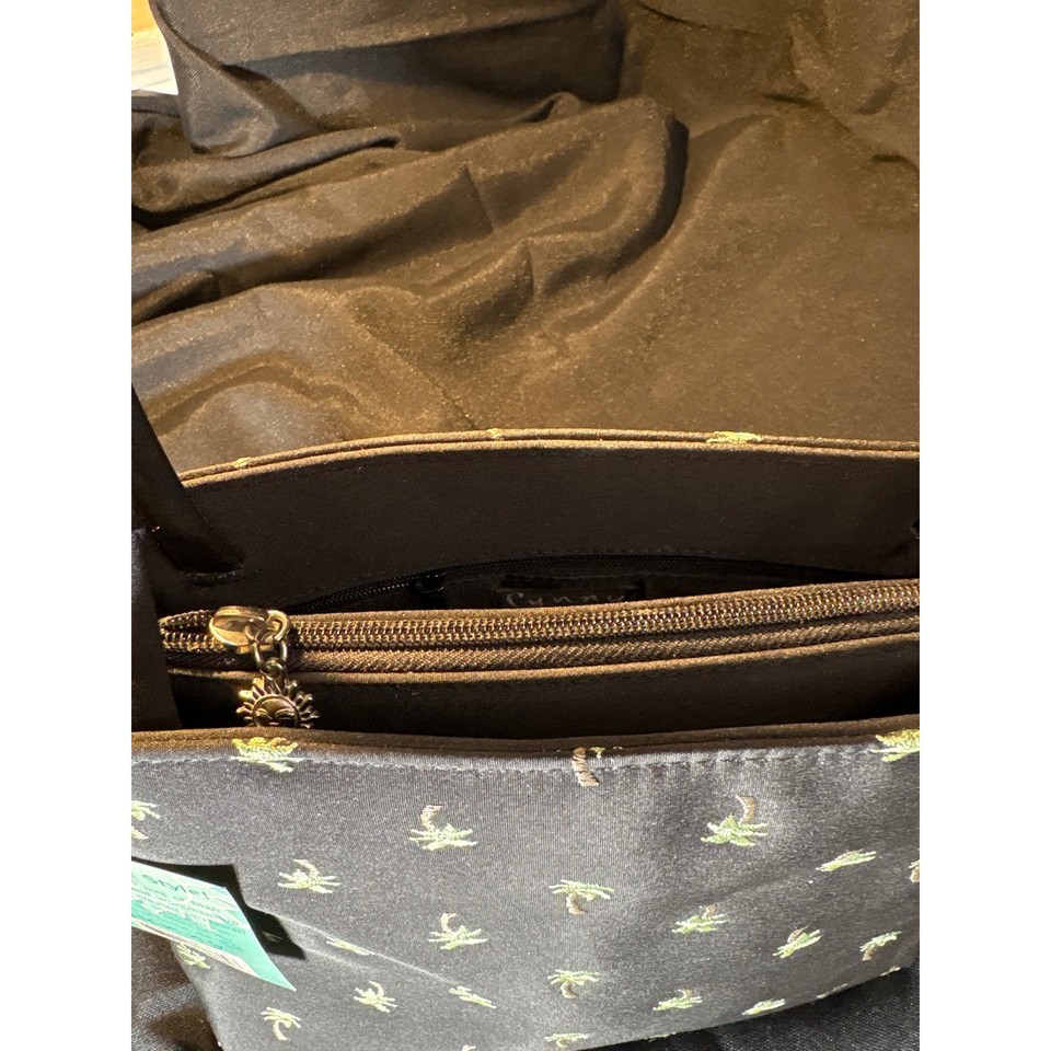 Charming Black Palm Tree Print Mini Handbag Top Handle Zippered Pouch ...