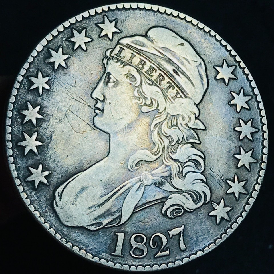 1827 Capped Bust Half Dollar 50C Square Base 90% Silver US Coin CC29106 ...