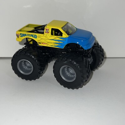 Monster Jam SHATTERED YELLOW BLUE Grey Rims Hot Wheels | eBay