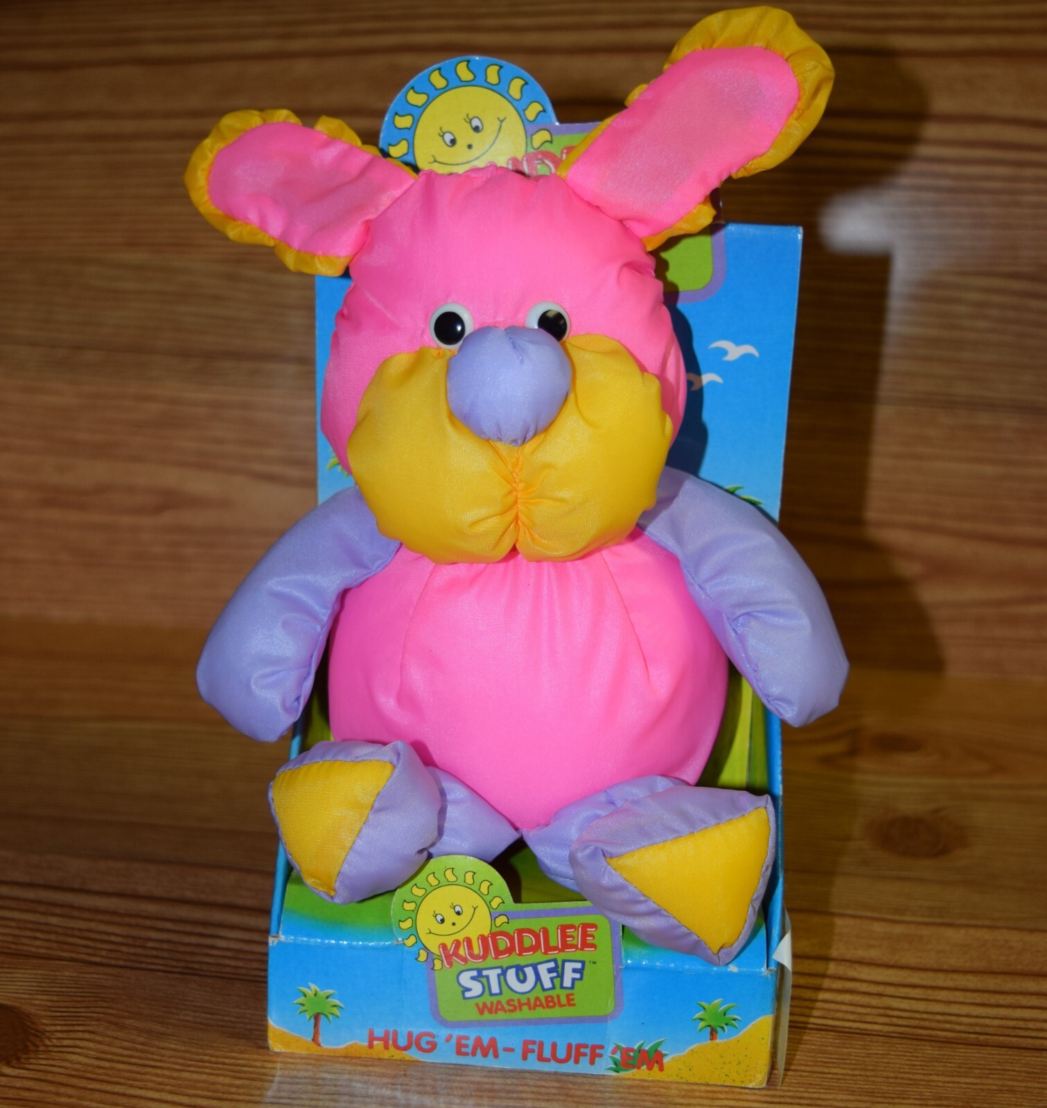 1986 Vintage Kuddlee Stuff Dog Tara Plush 8" Pink Yellow Purple ...