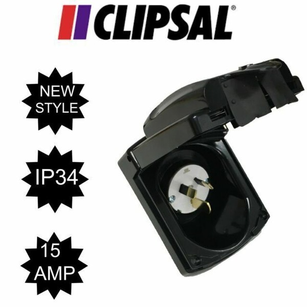 Clipsal External 15amp Power Inlet with Weatherproof Lid - Black for ...