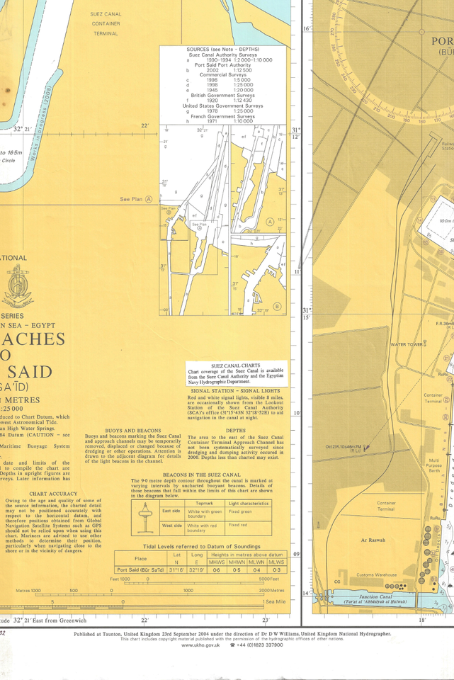 240 Mediterranean Sea Egypt Approaches Port Said Chart Map Marine Wall ...