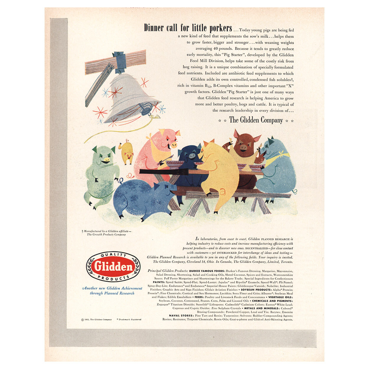 1952 Glidden: Dinner Call for Little Porkers Vintage Print Ad | eBay
