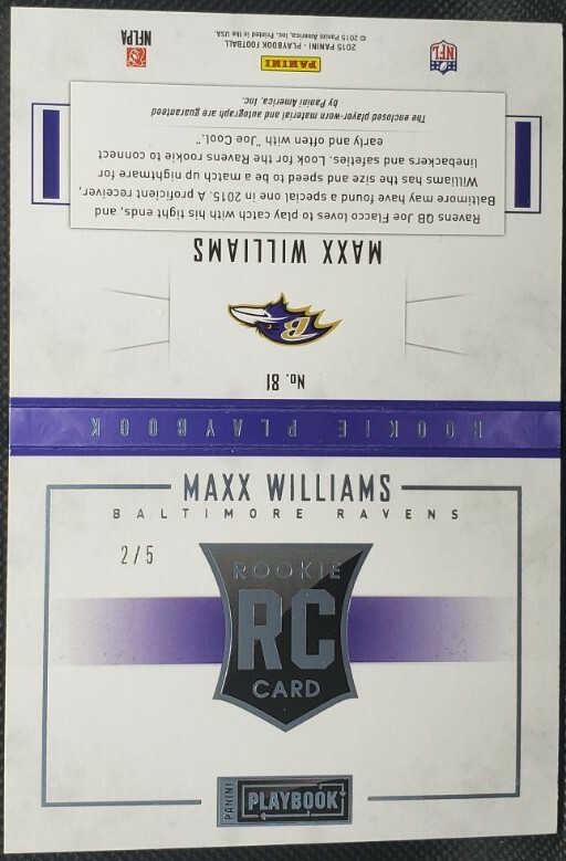 MAXX WILLIAMS 2015 Panini Playbook AUTO INSCRIPTION JUMBO JERSEY PATCH ...