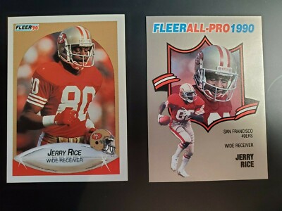 1990 Fleer Jerry Rice Football Card #13 and All-Pro Card #2 of 25, Both ...