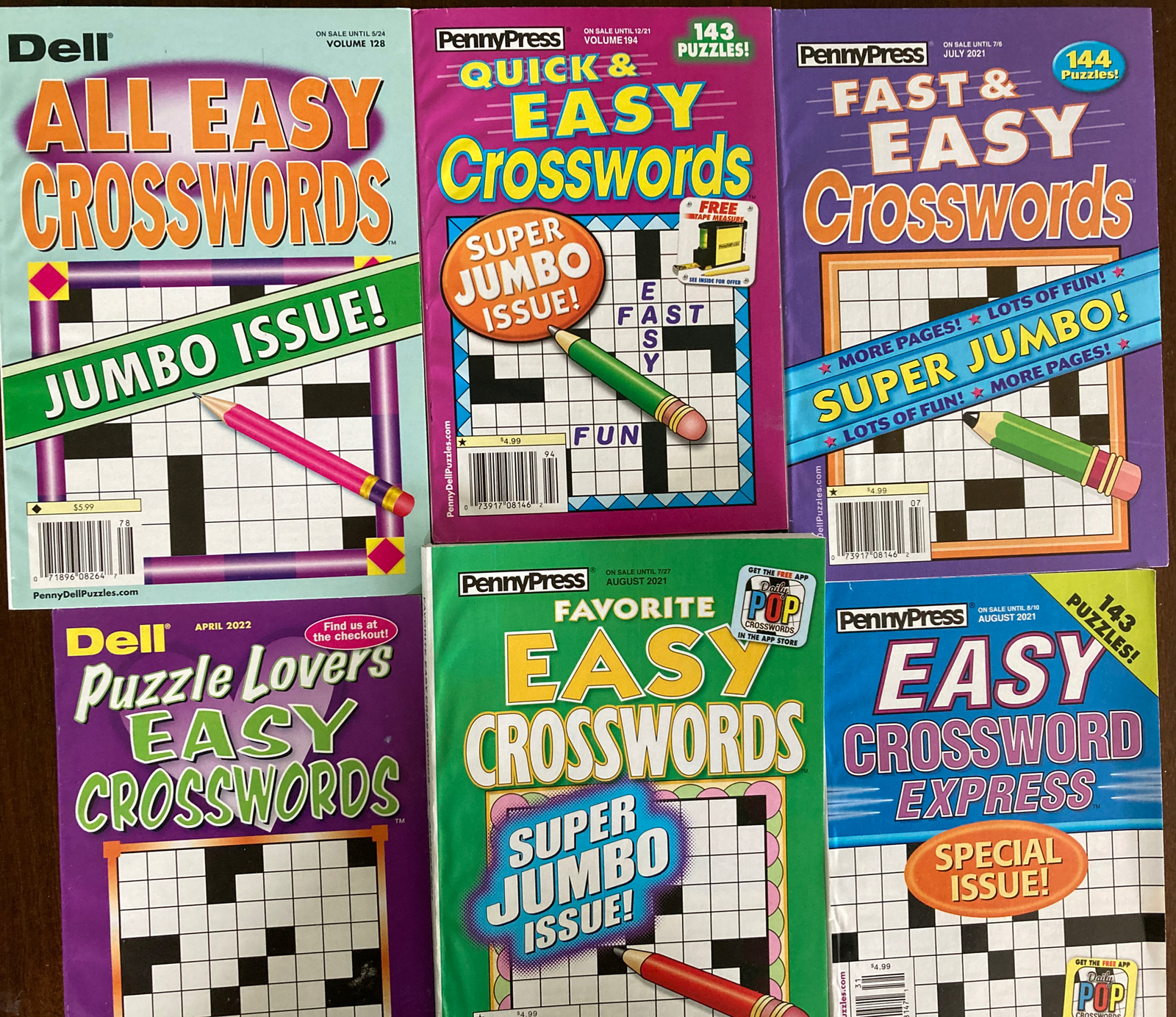 Lot of 6 Dell Penny Press Easy Crossword Puzzle Books Express Good Time ...