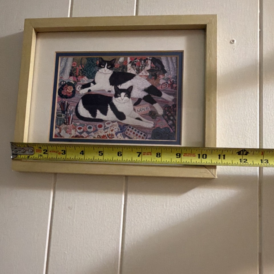 Vintage Framed Tuxedo Cat Print Wall Art Black White Cats Country ...