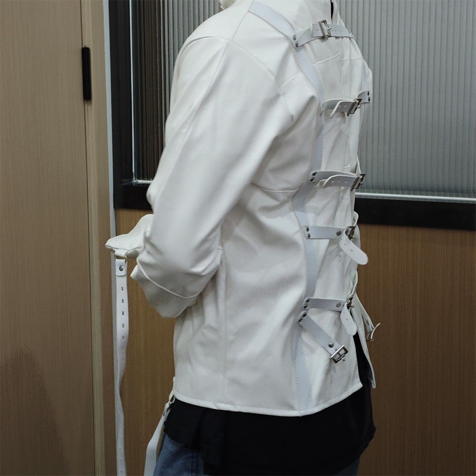 White Asylum Straight Jacket Costume S/M L/XL Body Harness Restraint ...