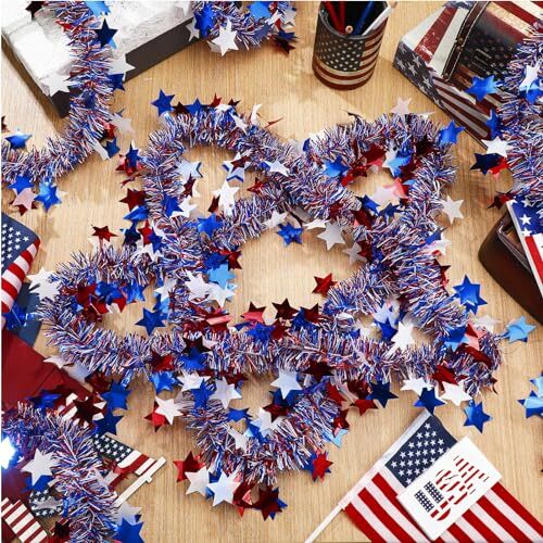 2 Pieces 40 Feet Memorial Day Garland 4th of July Patriotic Tinsel ...