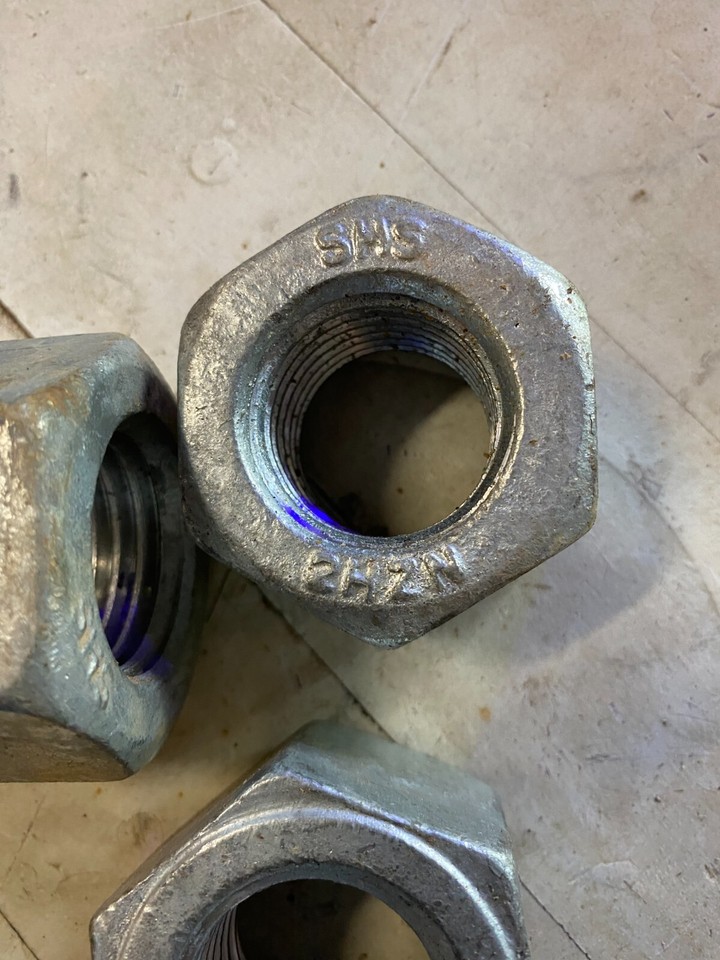 1-1/4"x7 Structural Hex Nut, Hot Dip Galvanized, marked "SHS" & "2HZN ...