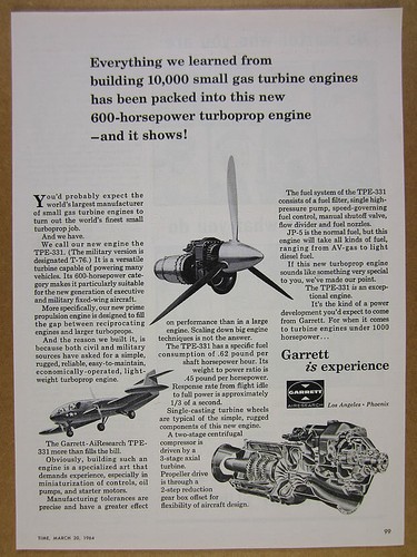 1964 Garrett AiResearch TPE-331 Turboprop Aircraft Engine vintage print ...