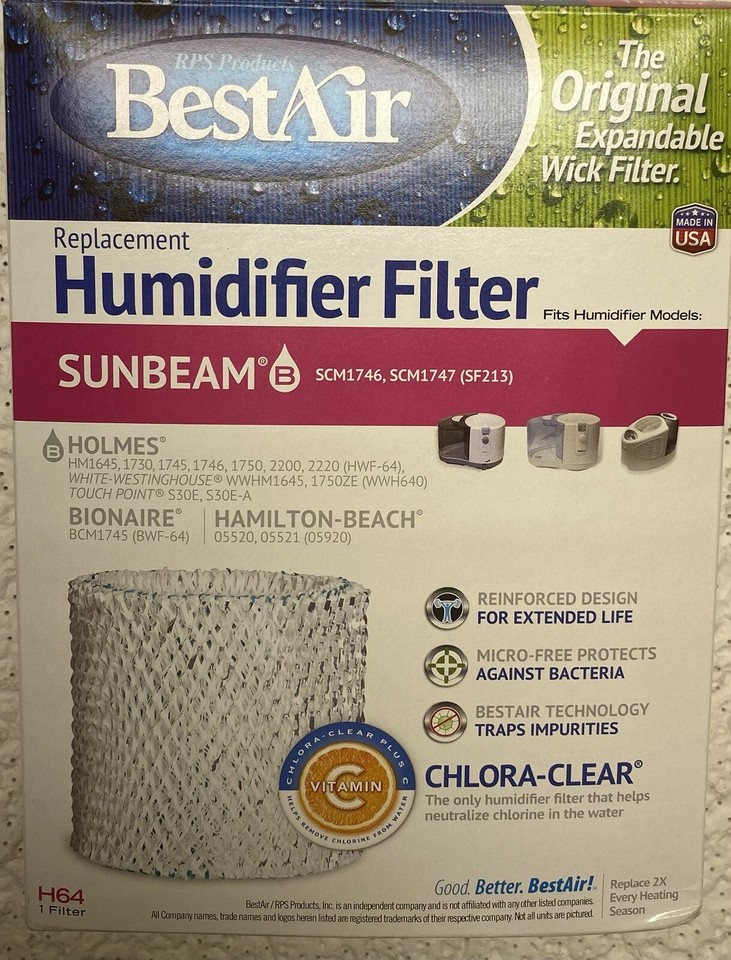 BestAir H64 Humidifier Replacement Filter Extended Life Wick Air Water ...
