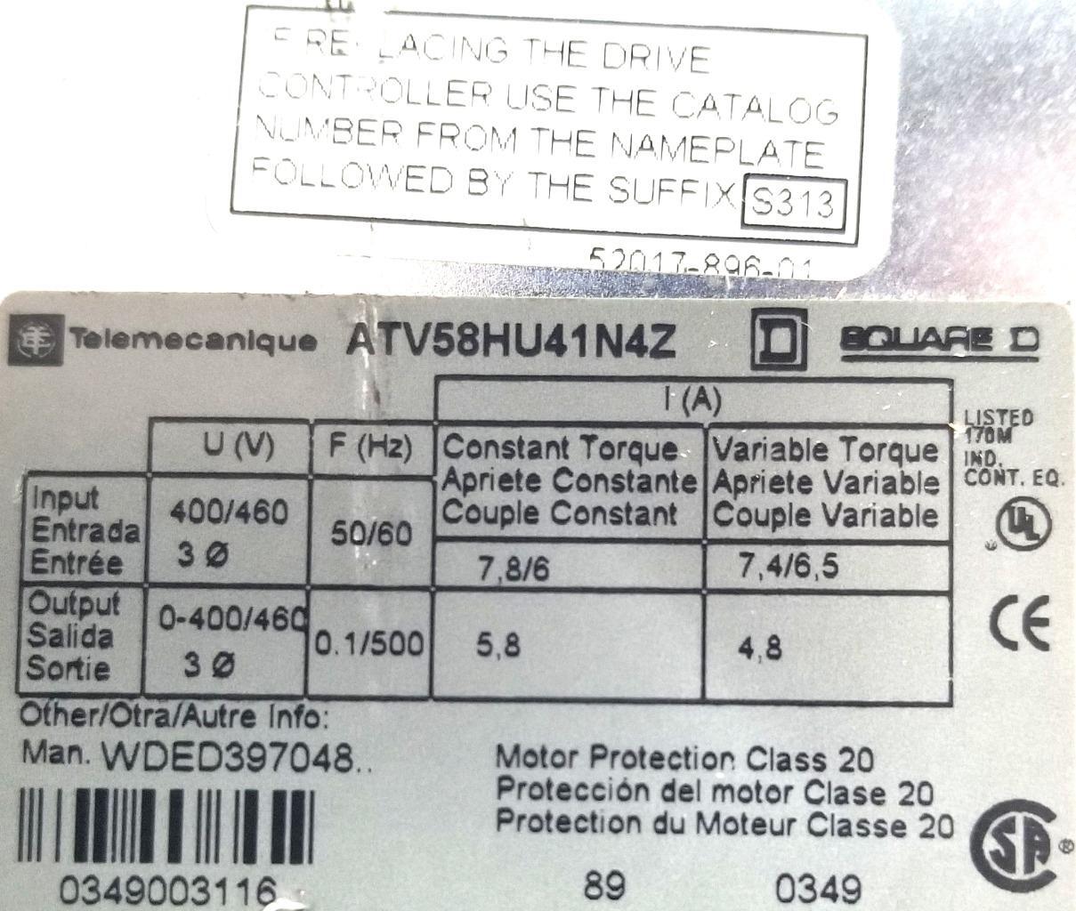 Telemecanique ATV58HU41N4Z AC Drive Altivar 58 TRX VX4A581S313 3HP 2 ...