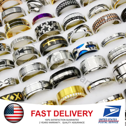 100X Wholesale Mixed Stainless Steel Rings Bulk Lot Men's Fashion ...
