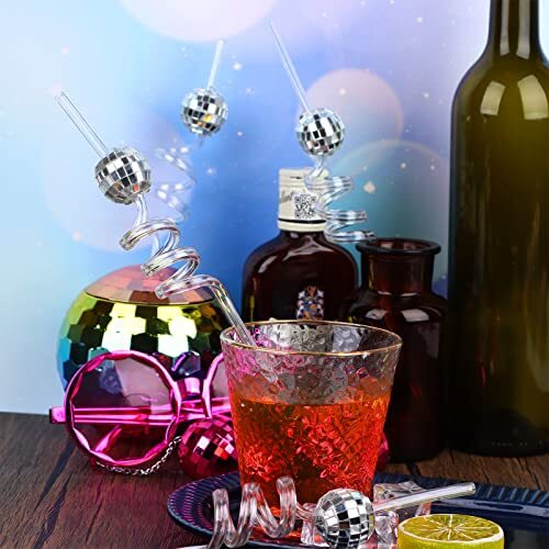 20 Pieces Disco Ball Straws Mirror Silver Mini Disco Ball Decorative ...