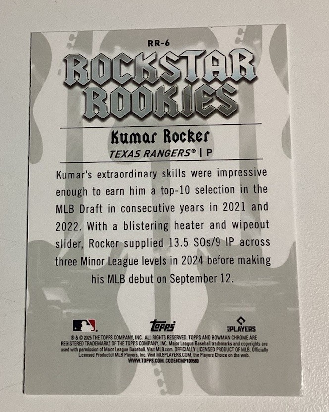 2025 Bowman KUMAR ROCKER Chrome Rockstar Rookies Rookie Card RC RR-6 ...