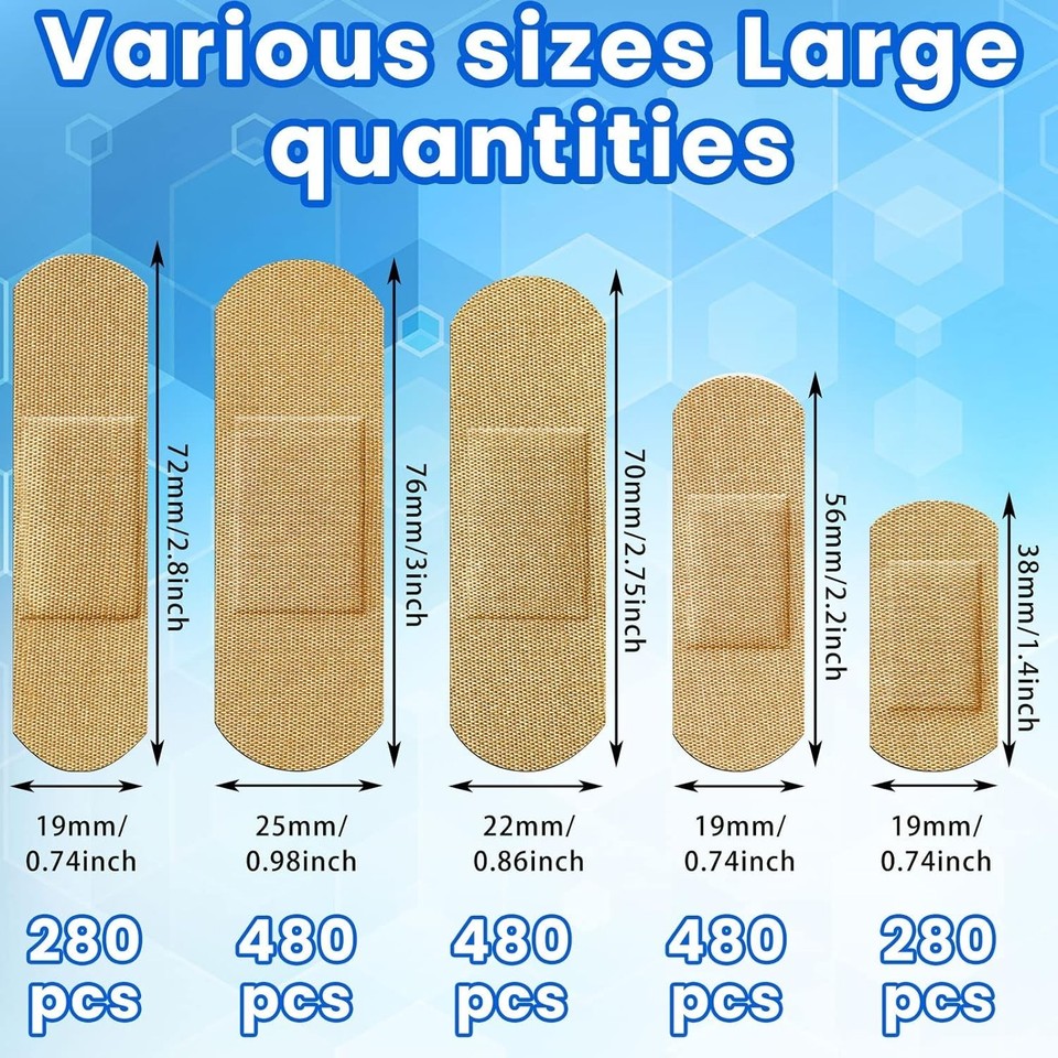 2000 Pcs Fabric Adhesive Bandages Variety Pack Bulk Assorted Sizes ...