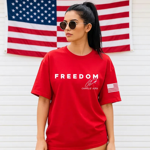 Freedom Charlie Kirk Signature Shirt We Wear Red Charlie Kirk Birthday ...