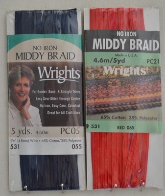 Wrights - Middy Braid - No Iron - 3/16" x 5 y - Red, Navy Blue, or ...
