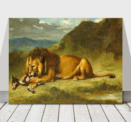 EUGENE DELACROIX - Lion Devouring Prey - CANVAS ART PRINT POSTER ...