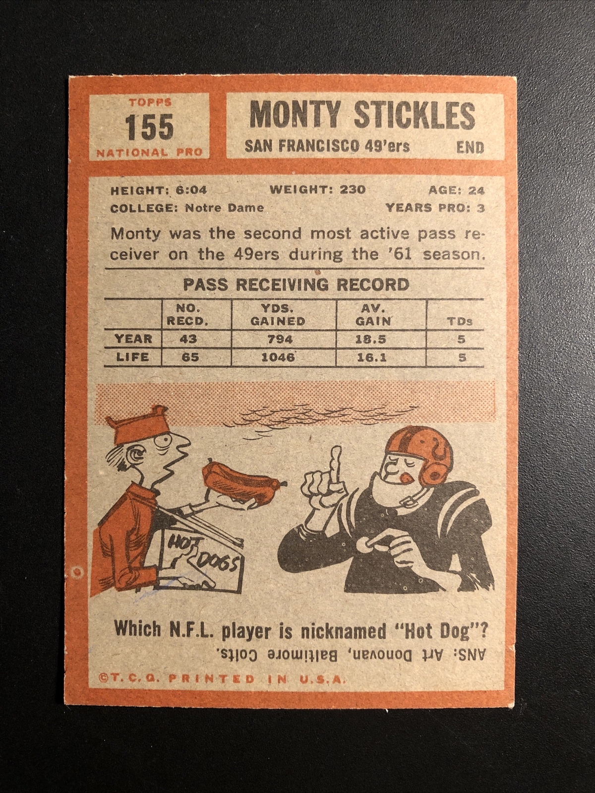 🔥1962 Topps Football Set Break Monty Stickles #155 49ers EX+ | eBay