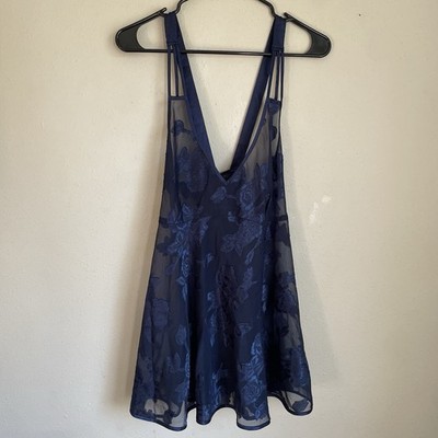 Vintage 90s Angelique Slip Dress Sz L Blue Lace Nightgown Lingerie ...