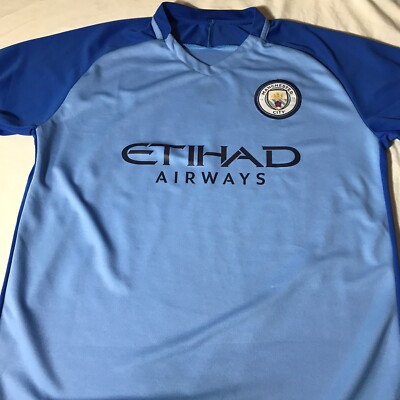Manchester City Etihad Airways Soccer Dri-fit Jersey Size Large Blue | eBay