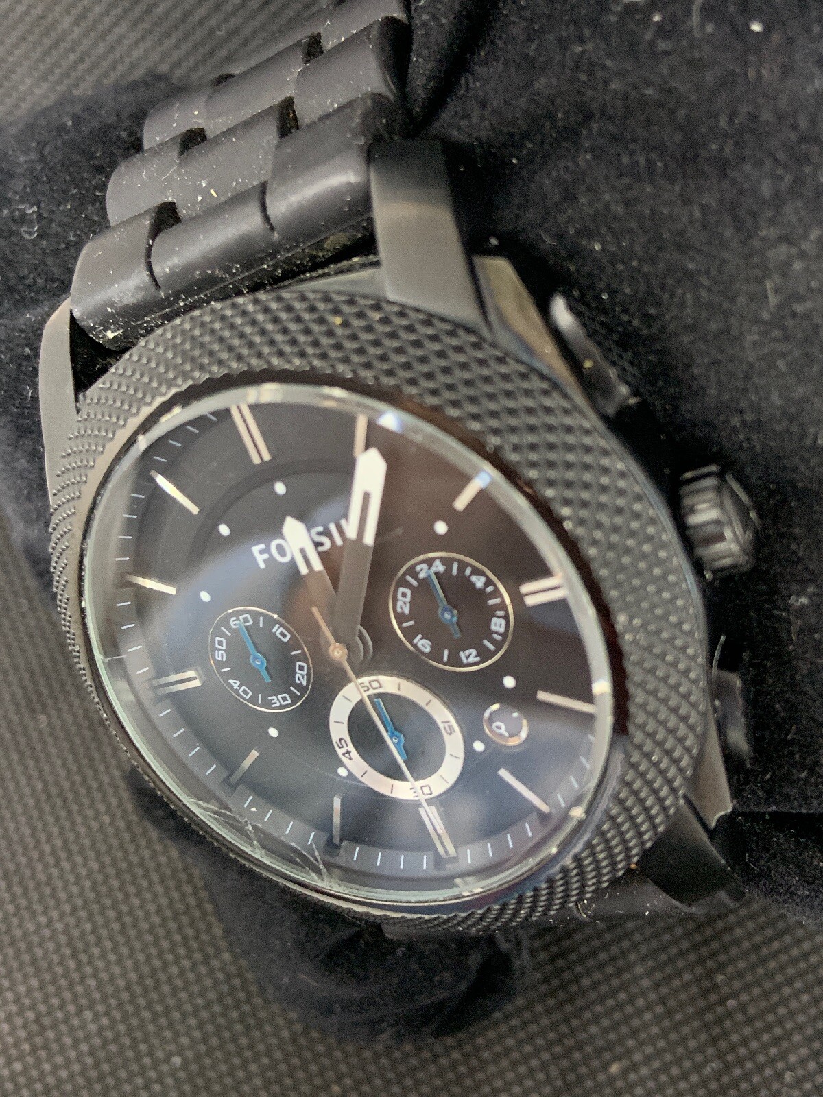 Fossil FS4487 Men's Watch Silicon Black Band Chronograph 45mm Quartz ...