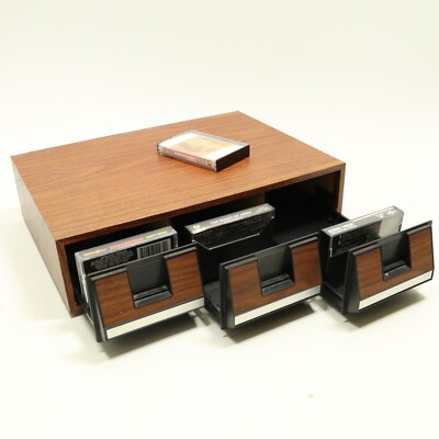 Vintage 3 Drawer 36 Audio Cassette Tape Storage Holder Case Faux Wood ...