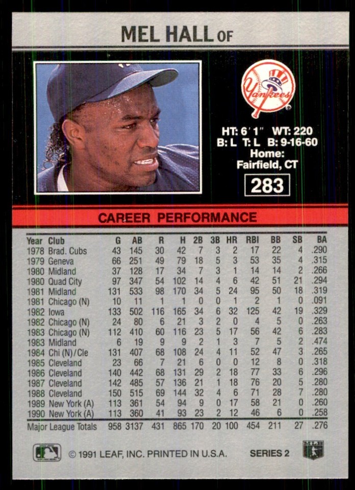 1991 Leaf Mel Hall Baseball Cards #283 | eBay