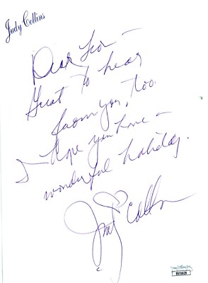 Judy Collins signed 6.25x8.5 Letter/Personal Stationery Dear Leon- JSA ...