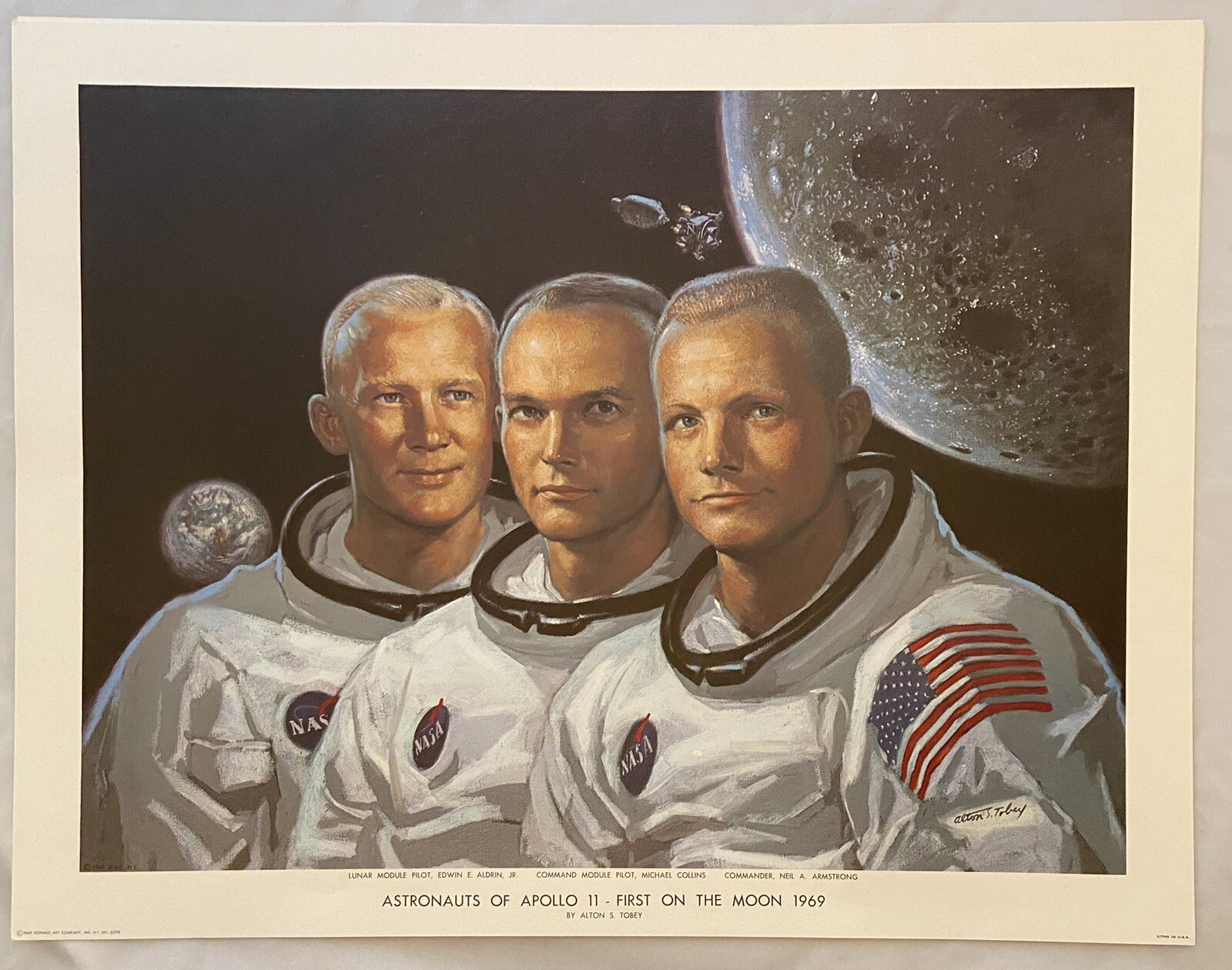 Astronauts of Apollo 11 - Fist on the Moon 1969 Lithograph By Alton S ...