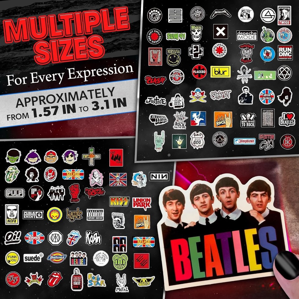 100Pcs Rock Band Vinyl Stickers Punk Metal Rock Decals for Laptop ...