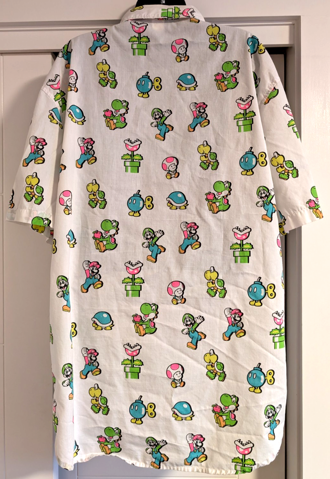 Super Mario Mens Button Up Shirt Short Sleeve White All Over Print - Sz ...