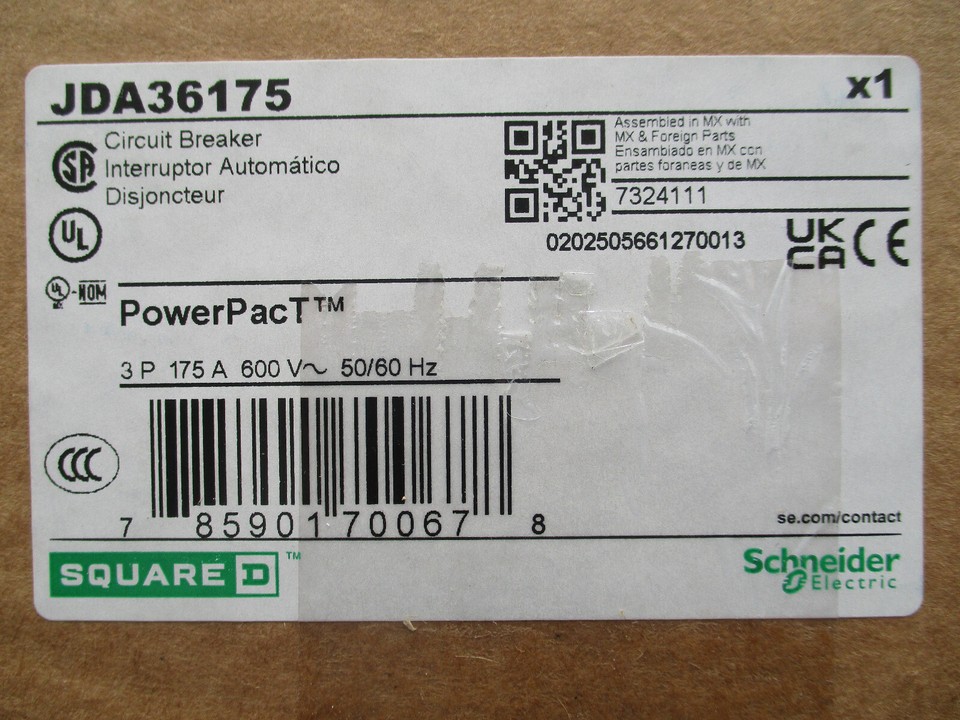 SQUARE D JDA36175 3-P 175A 600V I-LINE CIRCUIT BREAKER *SAMEDAY SHIP ...