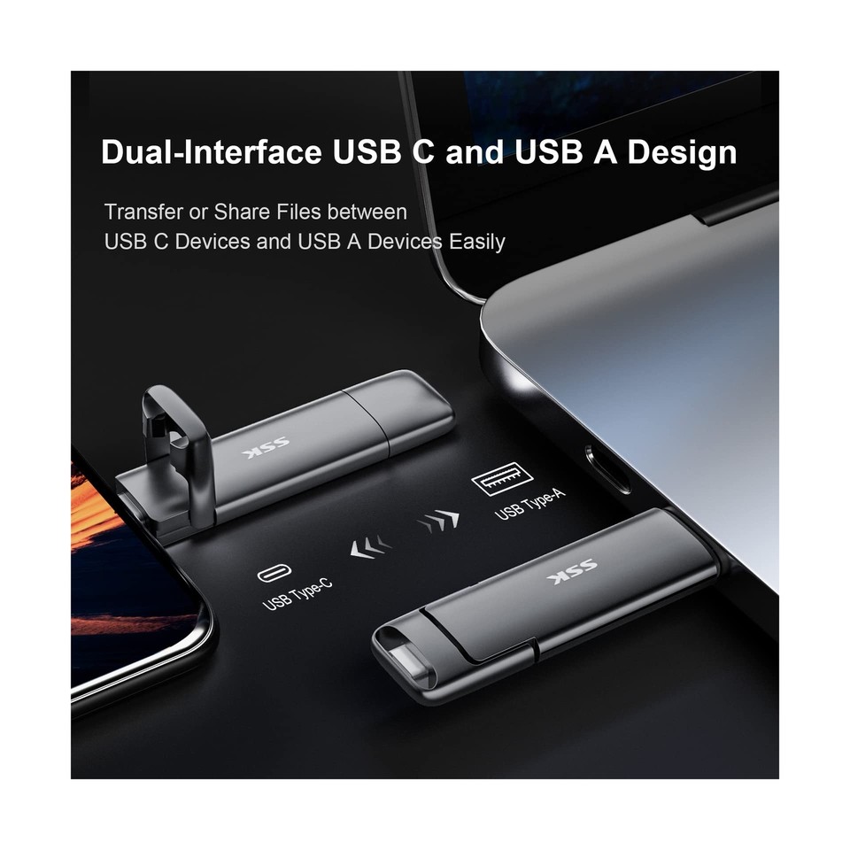 SSK 2TB External USB SSD,Super Fast 550MB/s 2-in-1 Dual Drive USB Type ...