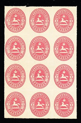[GERMANY] 1865 Brunswick: 1gr SC 24 Block-of-12 w/ Sismondo Cert. (MNH ...