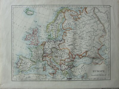 1899 VICTORIAN MAP ~ EUROPE BRITISH ISLES ICELAND FRANCE ITALY SWEDEN ...