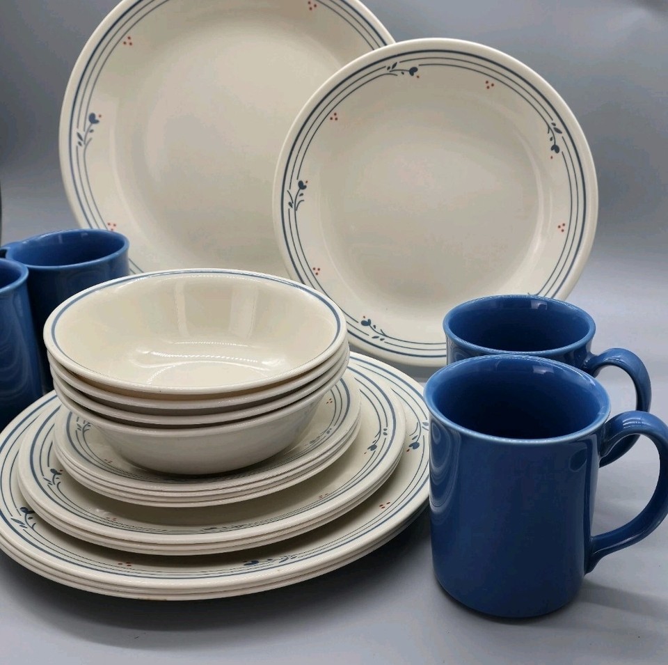 Corelle Country Violets 20-Pc Dinnerware Set With Blue Mugs 1980's | eBay