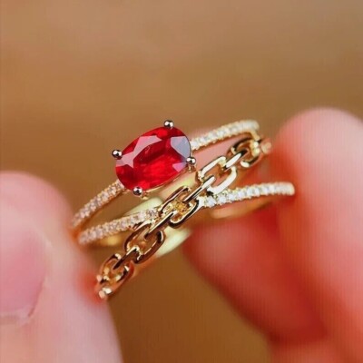 1Ct Oval Cut Lab Created Red Ruby Women Band Ring 14k Yellow Gold ...