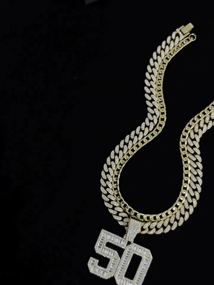 Gold Plated 50 cent Pendant 20" Iced Cuban Cubic Zirconia Chain Hip Hop ...