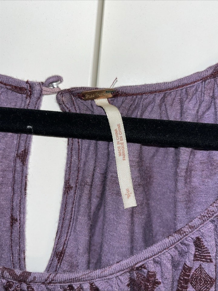 Free People Cropped Long Sleeved Purple Top Geometric Pattern Small ...