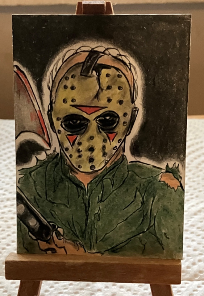 ACEO Original Art Card “Jason Voorhees ” Halloween Horror all hand ...