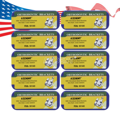 10 Packs AZDENT Orthodontic Dental Bracket Monoblock MIM Mini Roth.022 ...