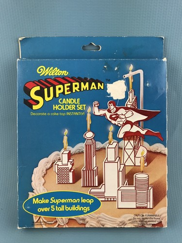 Wilton Superman Candle Holder Set Cake Topper Decoration Vintage Unused ...